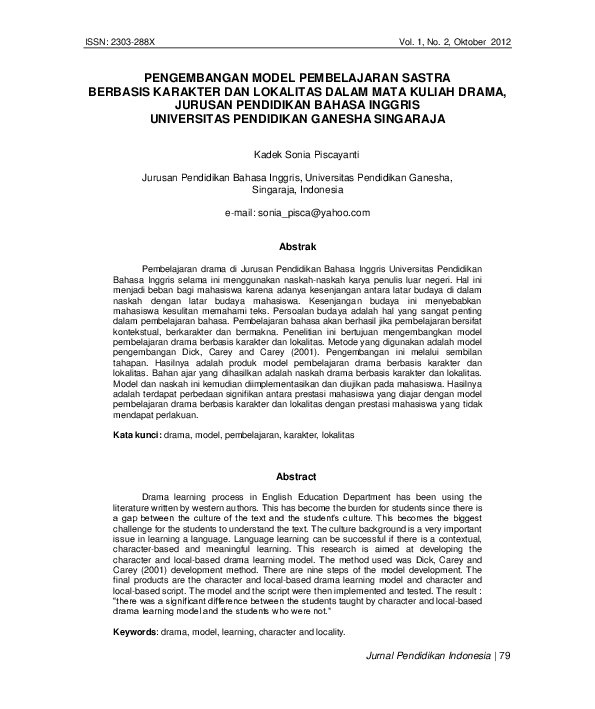 (PDF) Pengembangan Model Pembelajaran Sastra Berbasis Karakter Dan Lokalitas Dalam Mata Kuliah ...