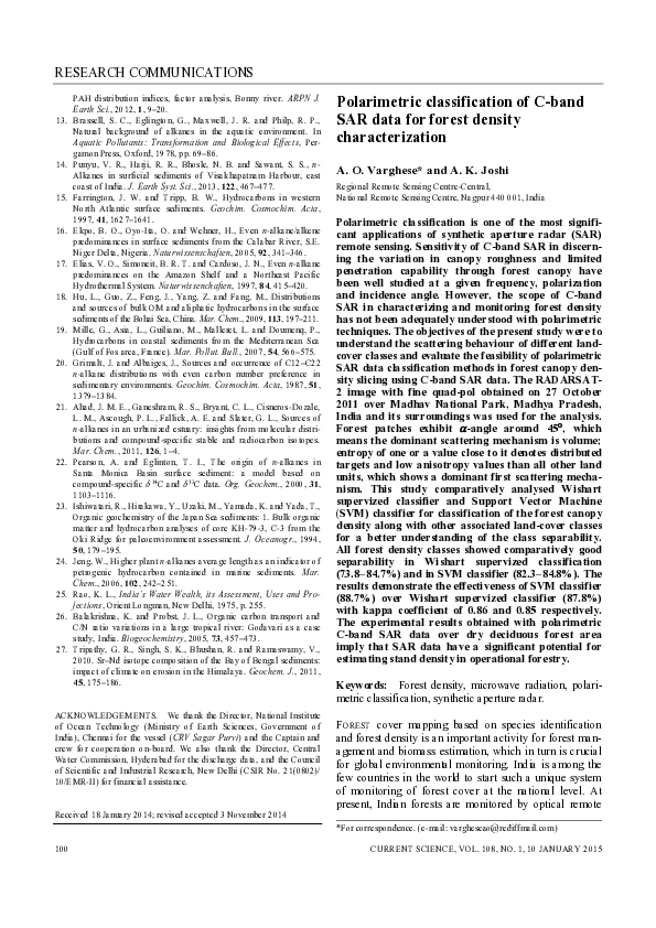 (PDF) Polarimetric Classification of C-Band SAR Data for forest Density Characterization