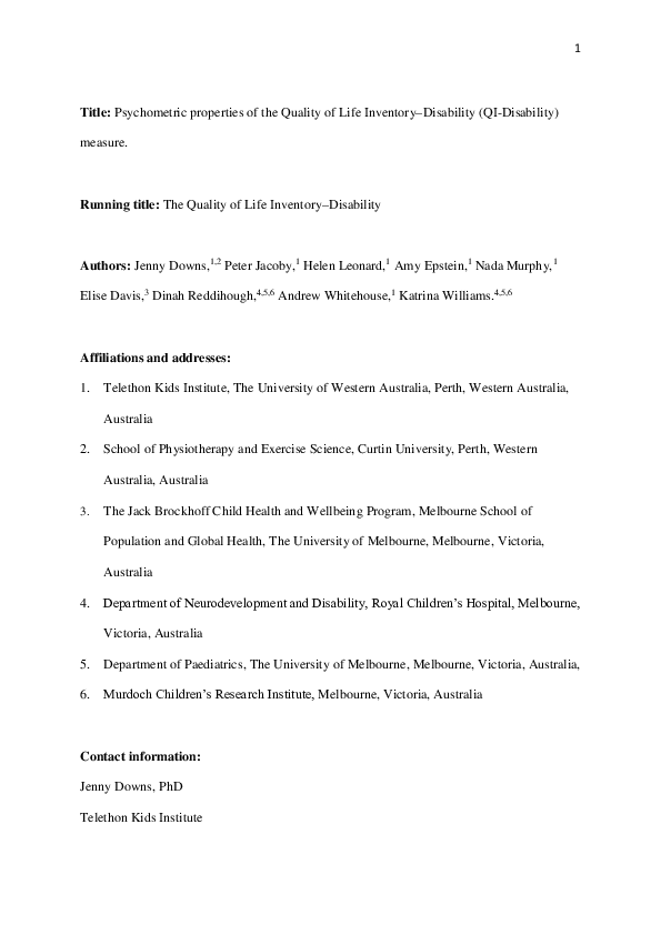 (PDF) Psychometric properties of the Quality of Life Inventory ...