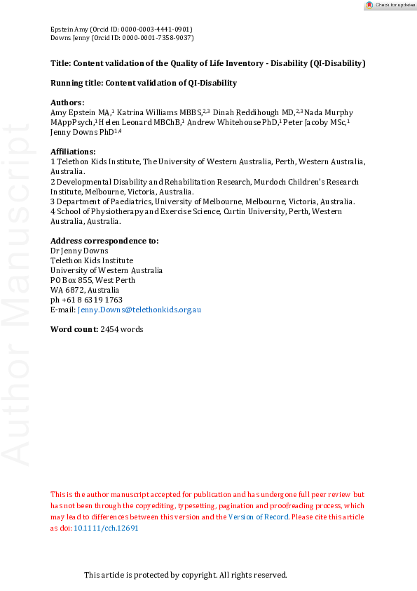 (PDF) Content validation of the Quality of Life Inventory—Disability