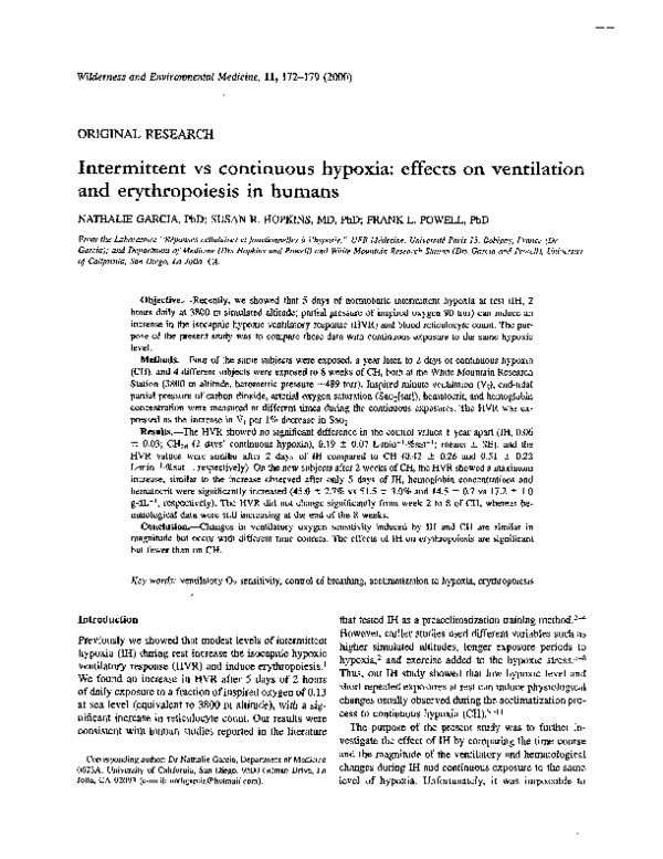 (PDF) Intermittent vs continuous hypoxia: effects on ventilation and ...