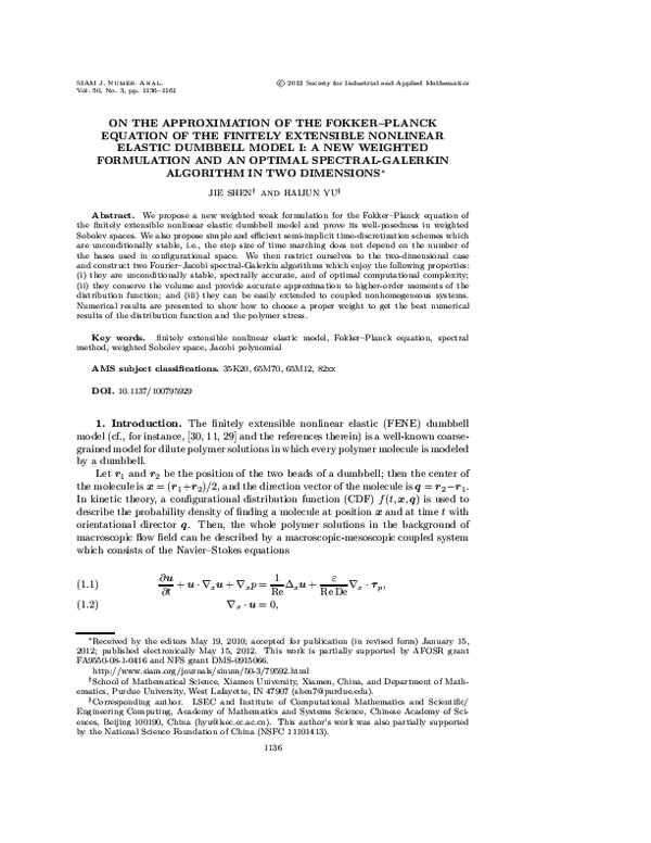 Pdf On The Approximation Of The Fokker Planck Equation Of The Finitely Extensible Nonlinear