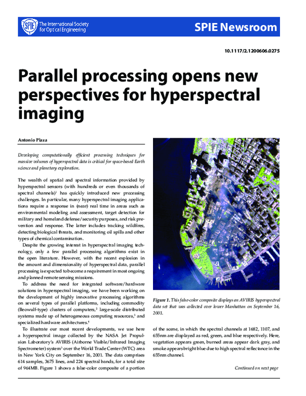 (PDF) Parallel processing opens new perspectives for hyperspectral imaging | David Jiménez ...