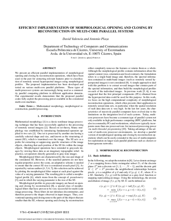Pdf Efficient Implementation Of Morphological Opening And Closing By Reconstruction On Multi 