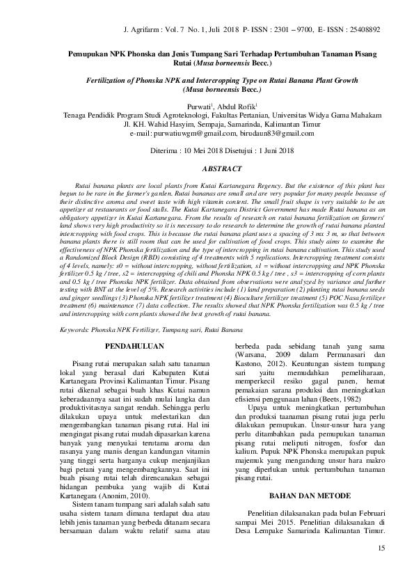 (PDF) Pemupukan NPK Phonska dan Jenis Tumpang Sari Terhadap Pertumbuhan ...