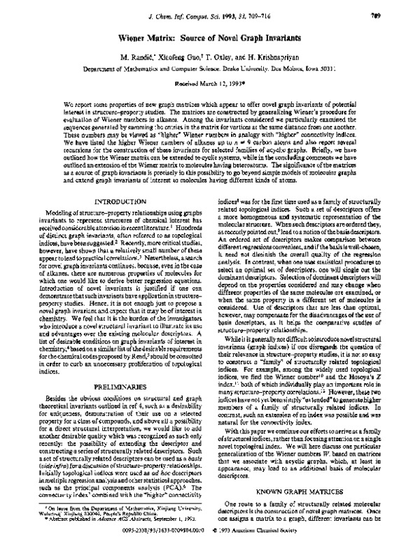 (PDF) Wiener matrix: Source of novel graph invariants