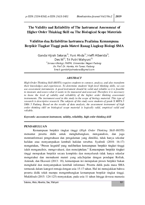 (PDF) The Validity and Reliability of The Instrument Assessment of ...