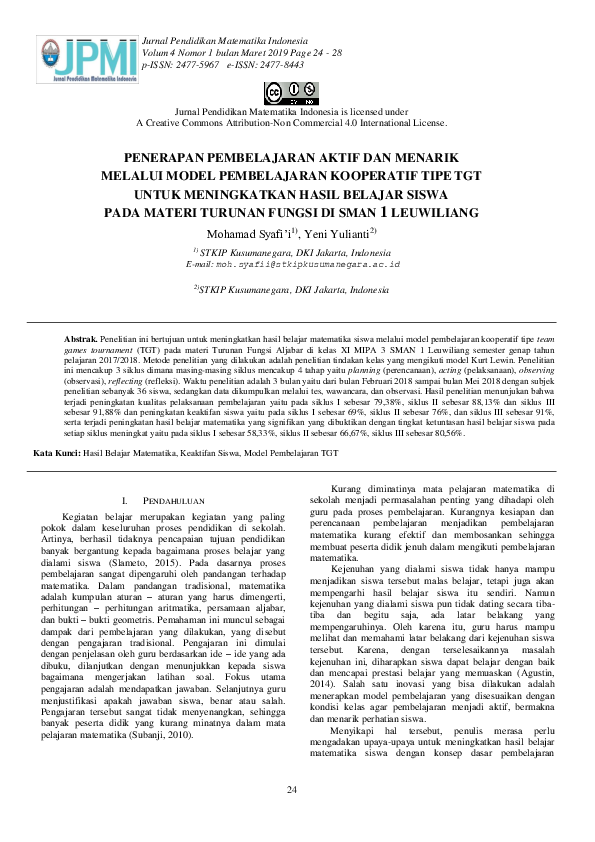 (PDF) Penerapan Pembelajaran Aktif dan Menarik Melalui Model Pembelajaran Kooperatif Tipe TGT ...