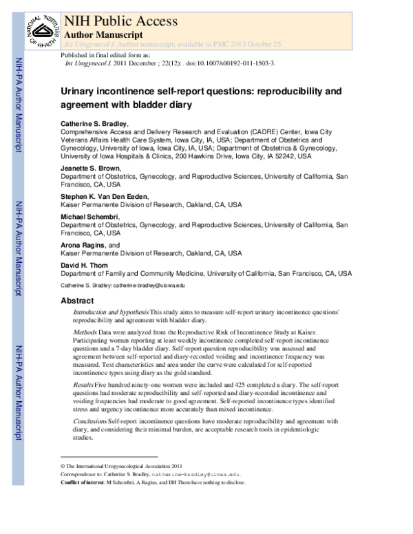 (PDF) Urinary incontinence self-report questions: reproducibility and ...