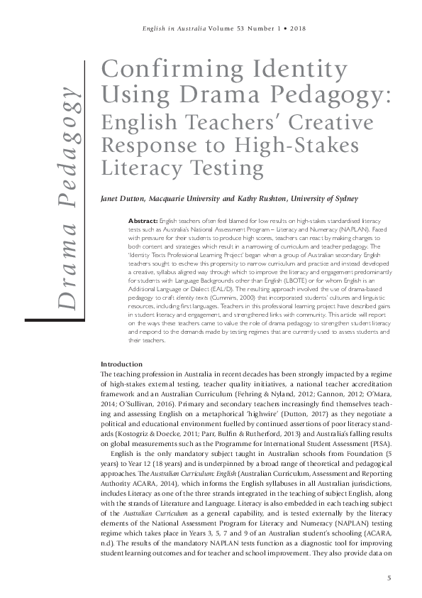 (PDF) Confirming identity using drama pedagogy: English teachers' creative response to high ...