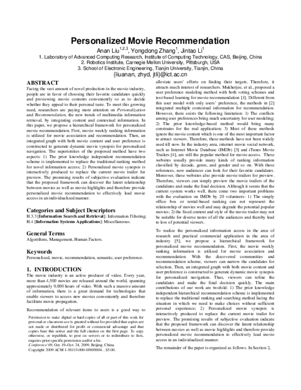 (PDF) Personalized movie recommendation