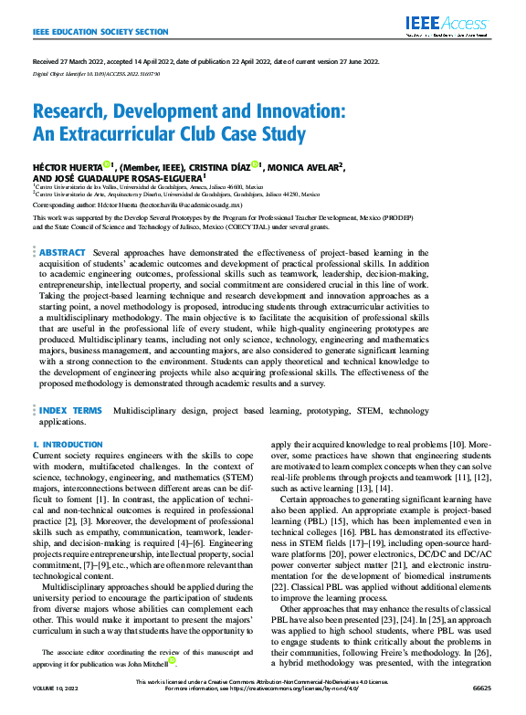 (PDF) Research, Development and Innovation: An Extracurricular Club ...