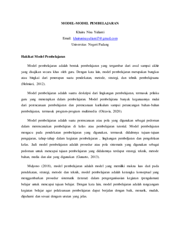 (PDF) MODEL-MODEL PEMBELAJARAN