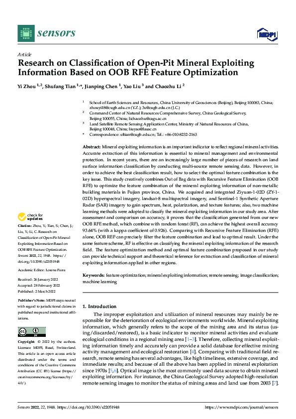 Research on Classification of Open-Pit Mineral Exploiting Information Based on OOB RFE Feature ...