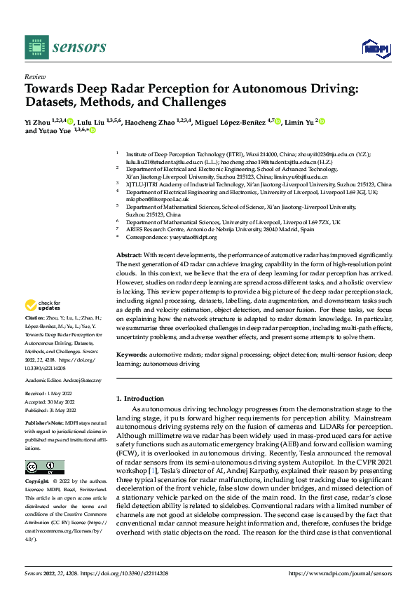 (PDF) Towards Deep Radar Perception for Autonomous Driving: Datasets, Methods, and Challenges