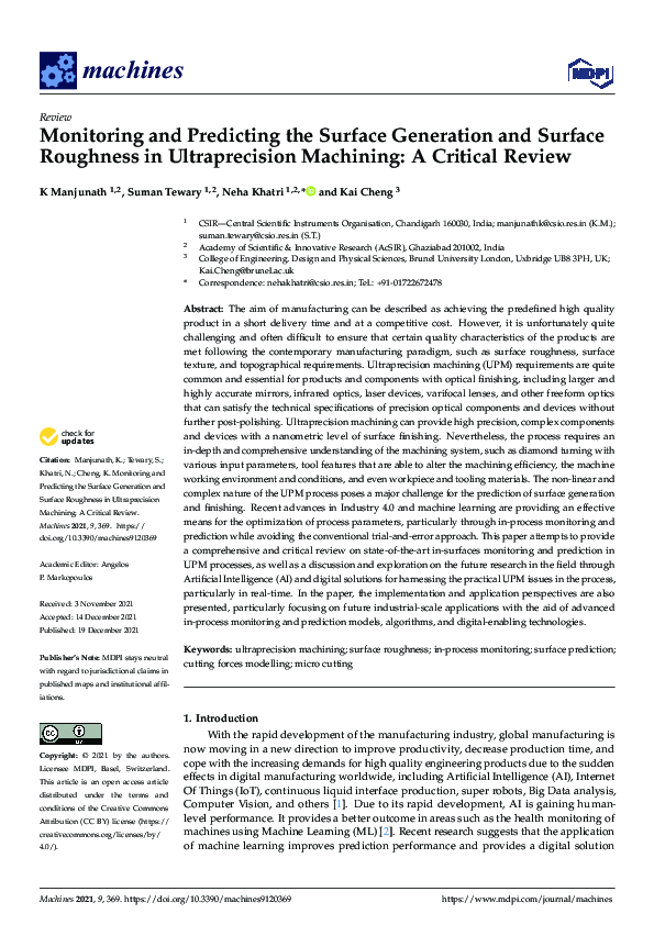 Pdf Monitoring And Predicting The Surface Generation And Surface Roughness In Ultraprecision