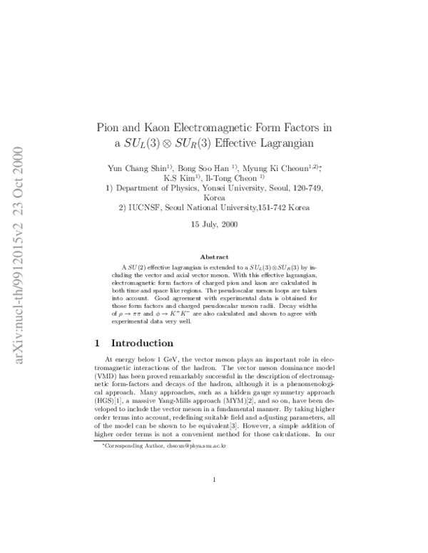 (PDF) Pion and kaon electromagnetic form factors in a SUL(3) ⊗ SUR(3 ...