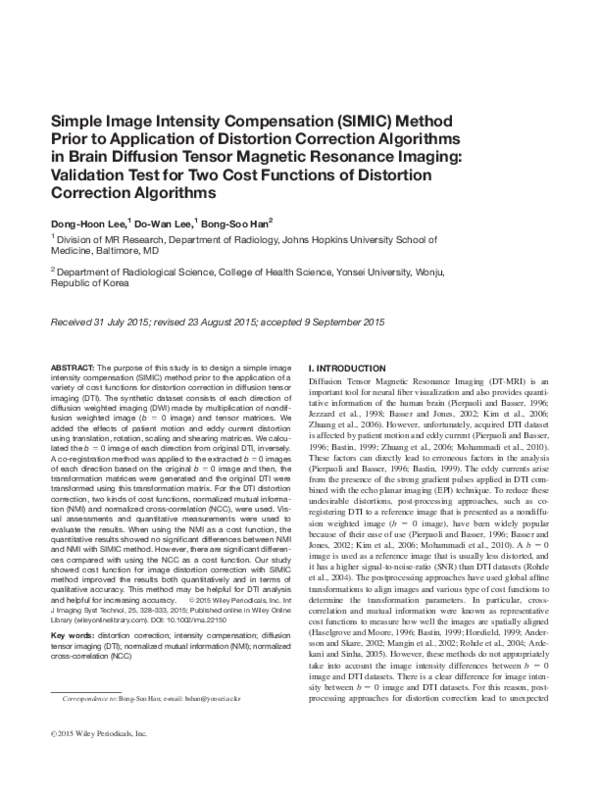 (PDF) Simple image intensity compensation (SIMIC) method prior to application of distortion ...