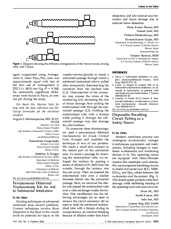(PDF) Percutaneous Dilational Tracheostomy Kit: An Aid to Submental ...