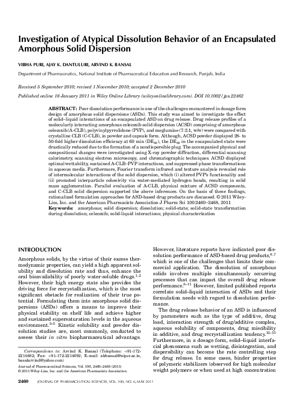 (PDF) Investigation of Atypical Dissolution Behavior of an Encapsulated ...