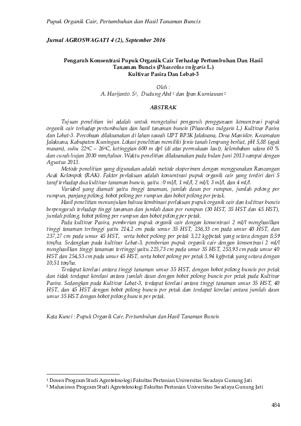(PDF) Pengaruh Konsentrasi Pupuk Organik Cair Terhadap Pertumbuhan Dan Hasil Tanaman Buncis ...
