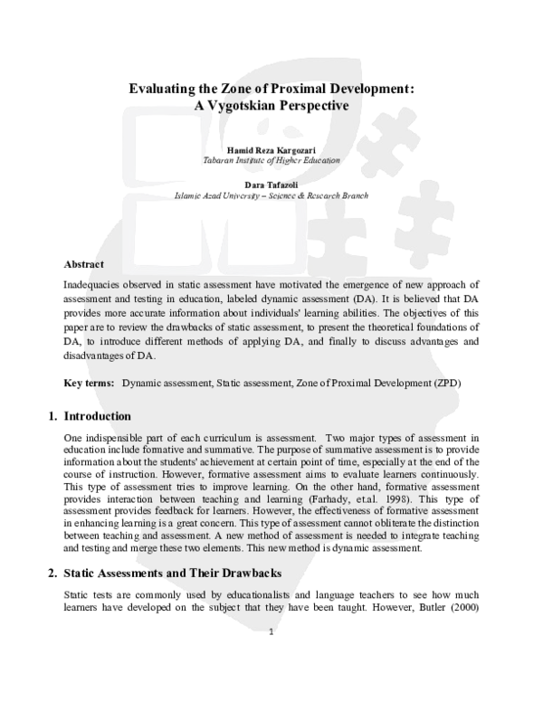 (PDF) Evaluating the Zone of Proximal Development: A Vygotskyan perspective