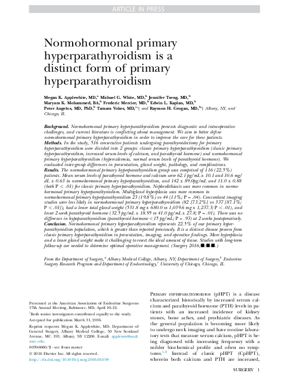 (PDF) Normohormonal primary hyperparathyroidism is a distinct form of ...