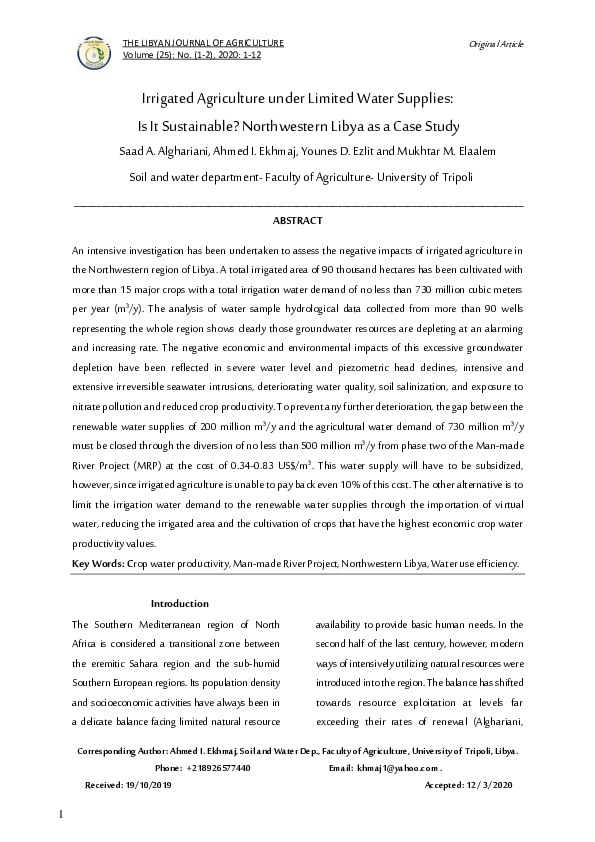(PDF) Irrigated Agriculture under Limited Water Supplies: Is It ...