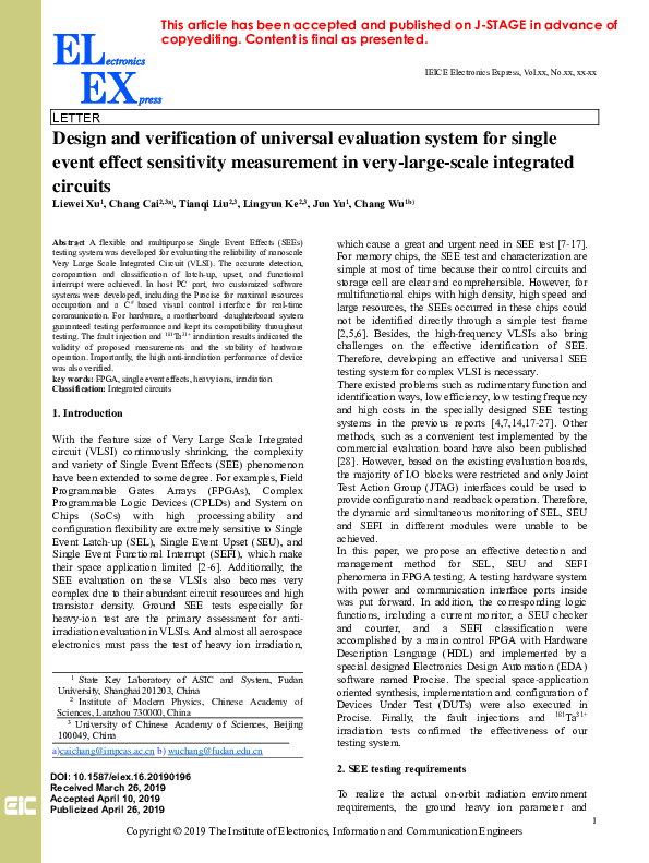 (PDF) Design and verification of universal evaluation system for single event effect sensitivity ...