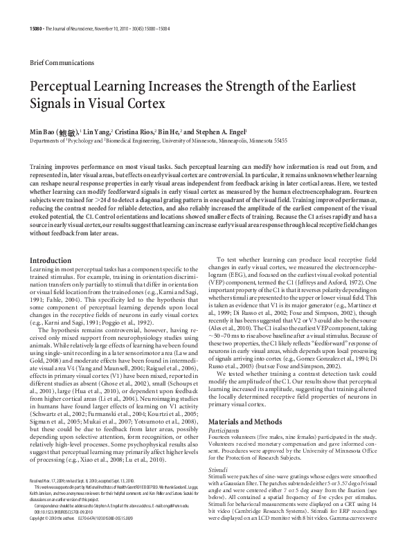 (PDF) Perceptual Learning Increases the Strength of the Earliest ...