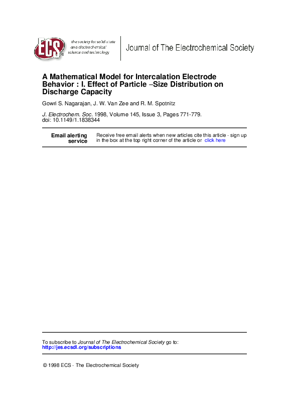 (PDF) A Mathematical Model for Intercalation Electrode Behavior: I. Effect of Particle‐Size ...