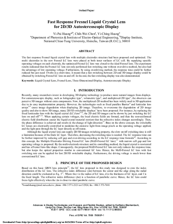 (PDF) Fast response Fresnel liquid crystal lens for 2D/3D ...