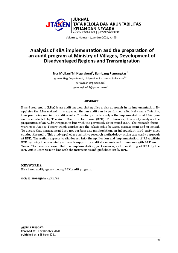 (PDF) Analysis of the RBA implementation and the preparation of an audit program at the Ministry ...
