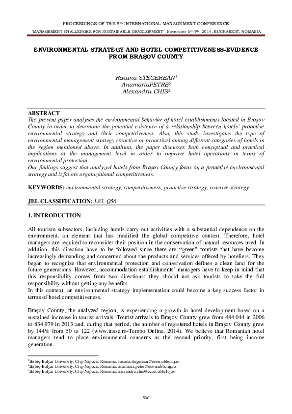 (PDF) Environmental Strategy and Hotel Competitiveness-Evidence from ...