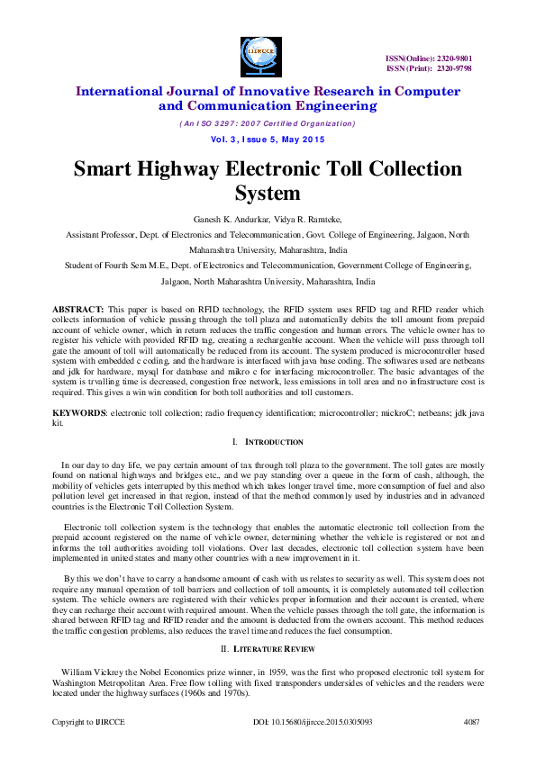 (PDF) Smart Highway Electronic Toll CollectionSystem