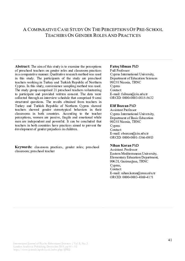 (PDF) A Comparative Case Study on The Perceptions of Pre-School ...
