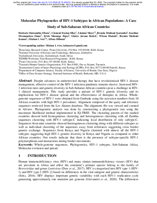 (PDF) Molecular Phylogenetics of HIV-1 Subtypes in African Populations ...