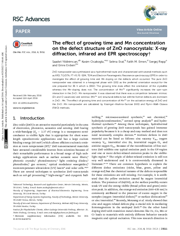 Pdf The Effect Of Growing Time And Mn Concentration On The Defect Structure Of Zno