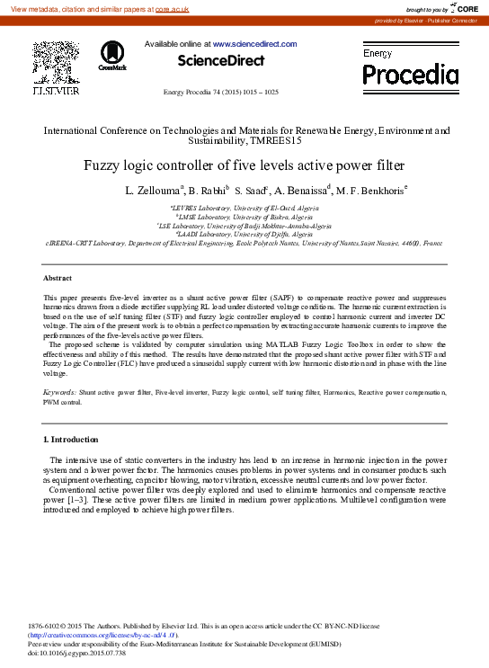 (PDF) Fuzzy Logic Control for Five-Level Power Filter