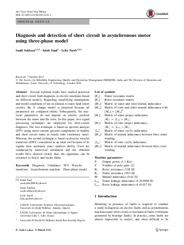 (PDF) Diagnosis and detection of short circuit in asynchronous motor using three-phase model