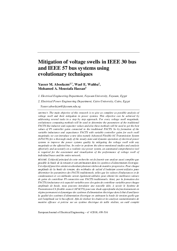 (PDF) Mitigation of voltage swells in IEEE 30 bus and IEEE 57 bus systems using evolutionary ...