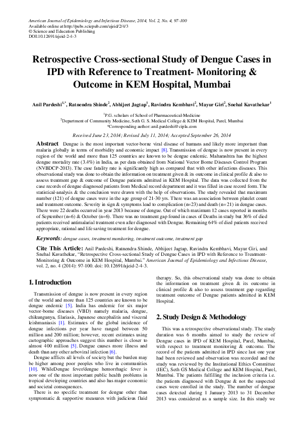 (PDF) Retrospective Cross-sectional Study of Dengue Cases in IPD with ...