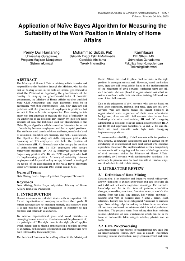 (PDF) Application of Naïve Bayes Algorithm for Measuring the ...