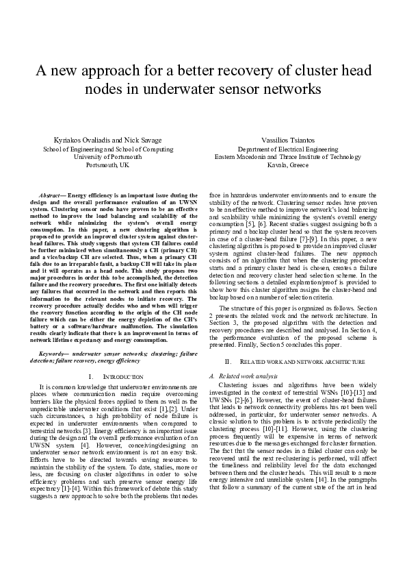 (PDF) A new approach for a better recovery of cluster head nodes in underwater sensor networks