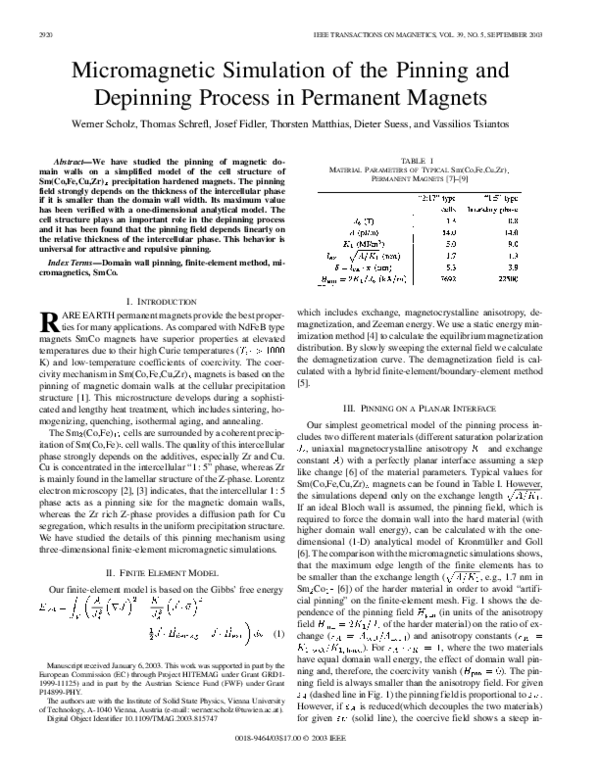 (PDF) Micromagnetic simulation of the pinning and depinning process in ...