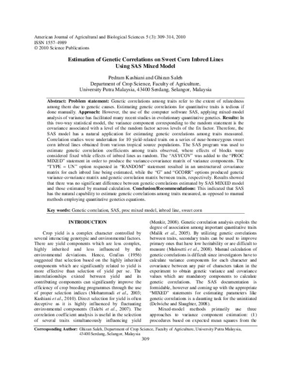 (PDF) Estimation of Genetic Correlations on Sweet Corn Inbred Lines ...