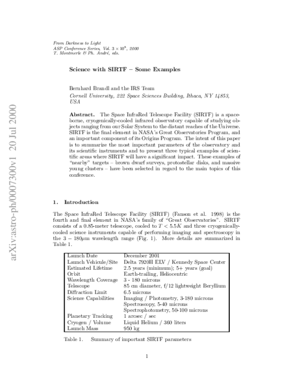 (PDF) Science with SIRTF - Some Examples