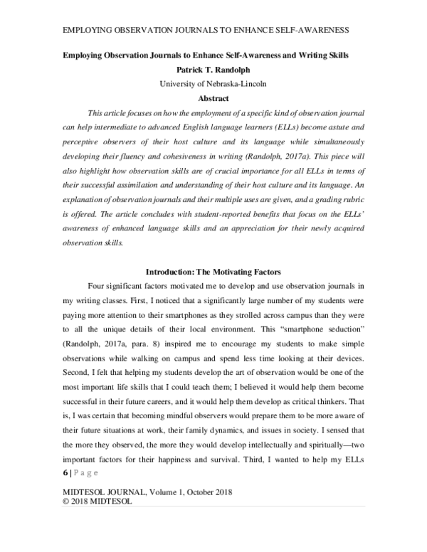 (PDF) EMPLOYING OBSERVATION JOURNALS TO ENHANCE SELF-AWARENESS