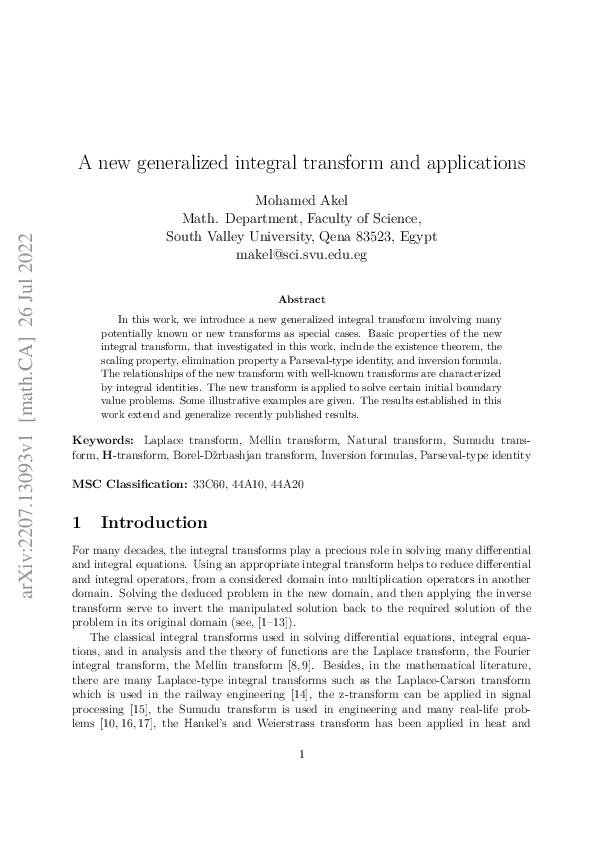 Pdf A New Generalized Integral Transform And Applications
