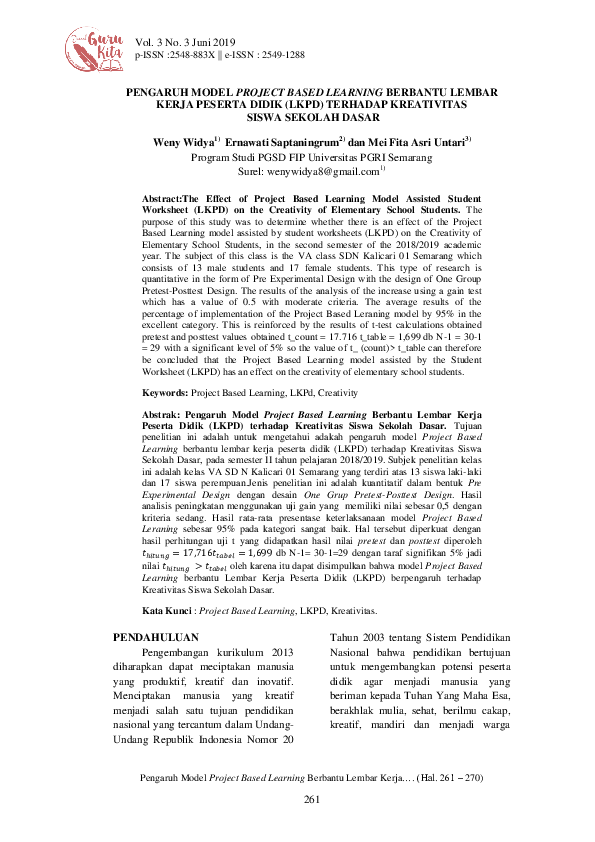 (PDF) Pengaruh Model Project Based Learning Berbantu Lembar Kerja Peserta Didik (LKPD) Terhadap ...